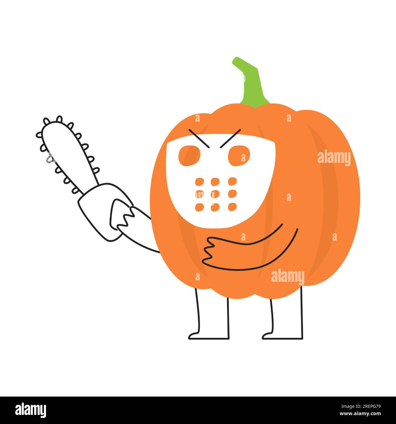Pumpkin with Murderer costume . Halloween cartoon character . Vector ...
