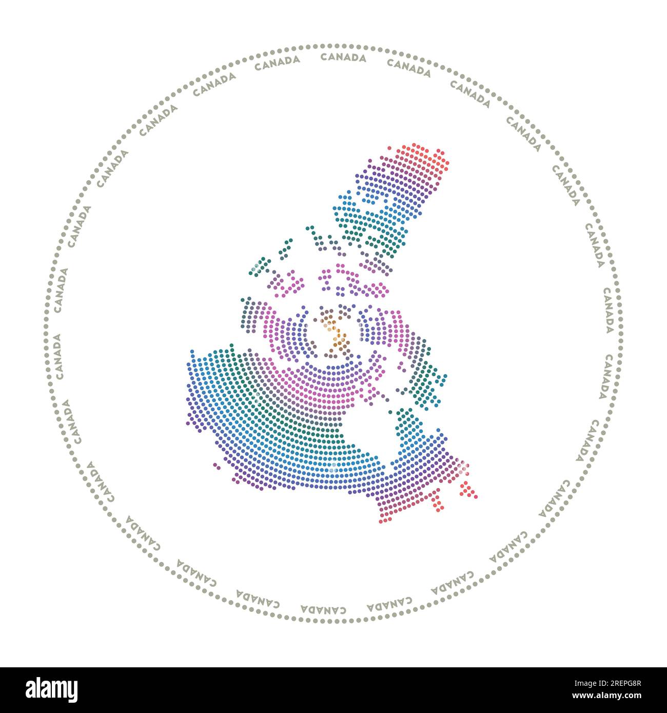 Canada round logo. Digital style shape of Canada in dotted circle with ...