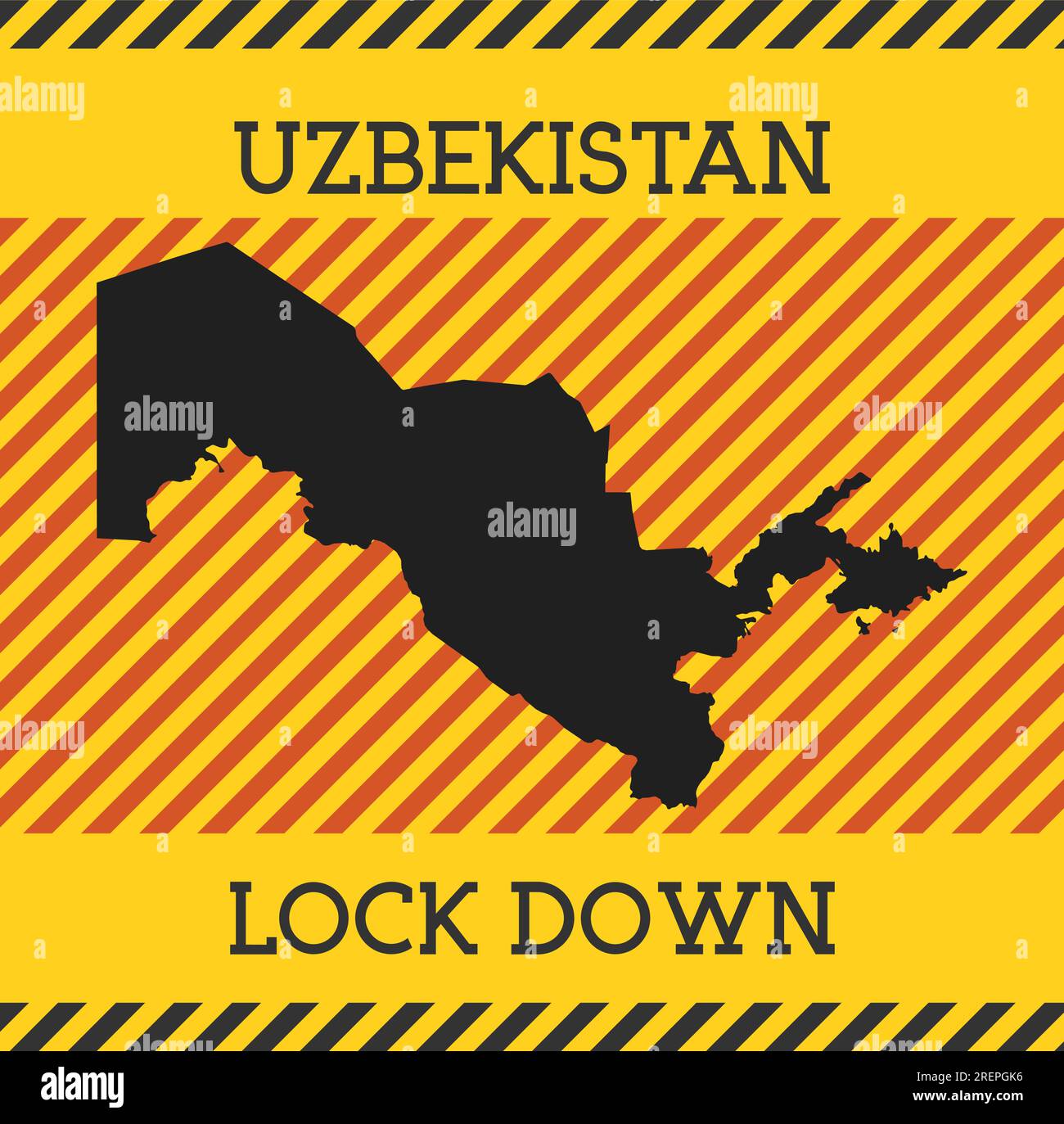 Uzbekistan Lock Down Sign. Yellow country pandemic danger icon. Vector ...