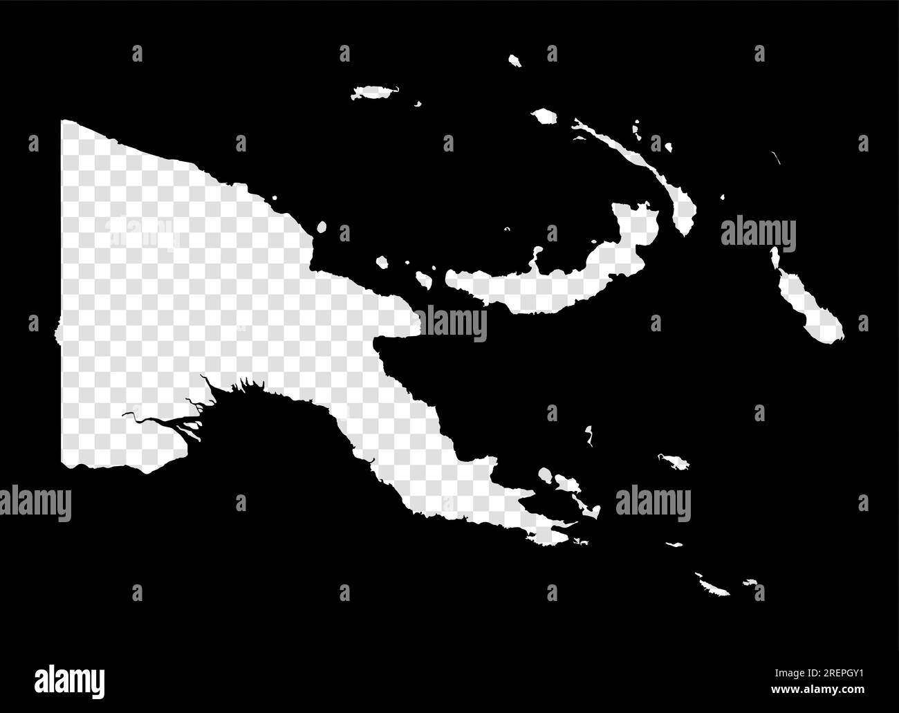 Stencil map of Papua New Guinea. Simple and minimal transparent map of Papua New Guinea. Black ...