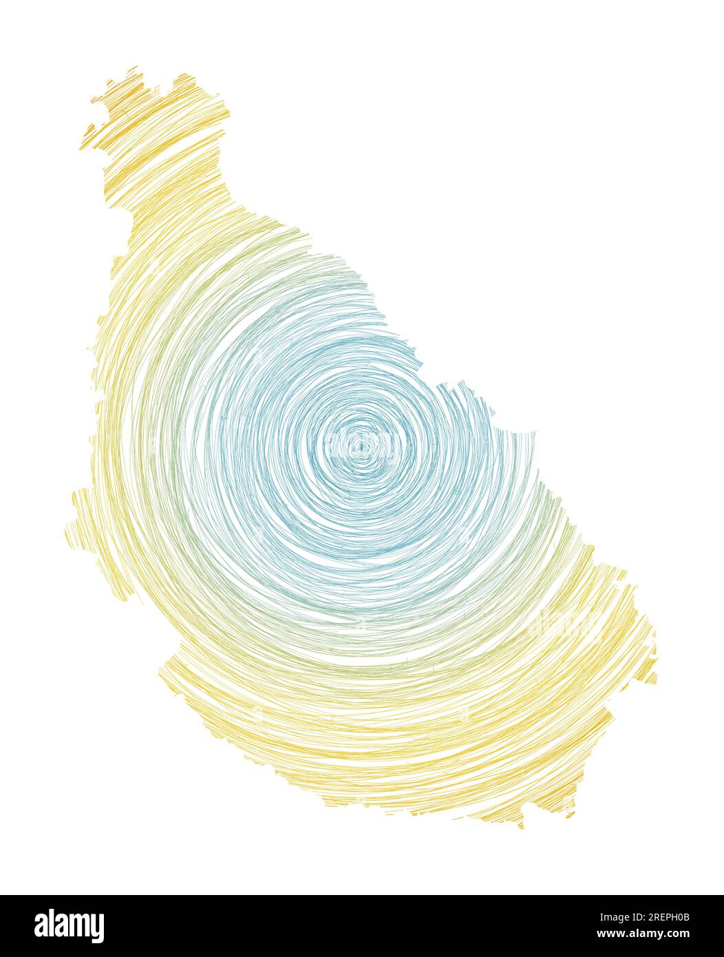 Santiago Island map filled with concentric circles. Sketch style ...