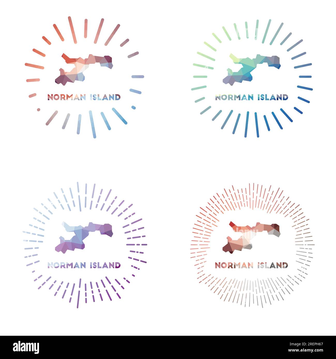Norman Island low poly sunburst set. Logo of island in geometric ...
