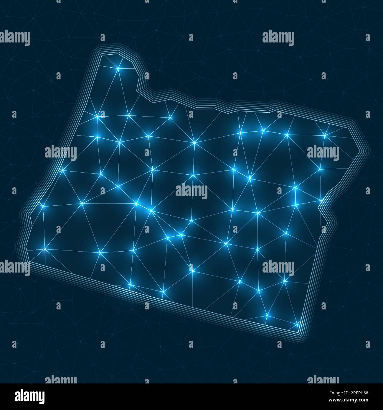Oregon network map. Abstract geometric map of the US state. Digital ...