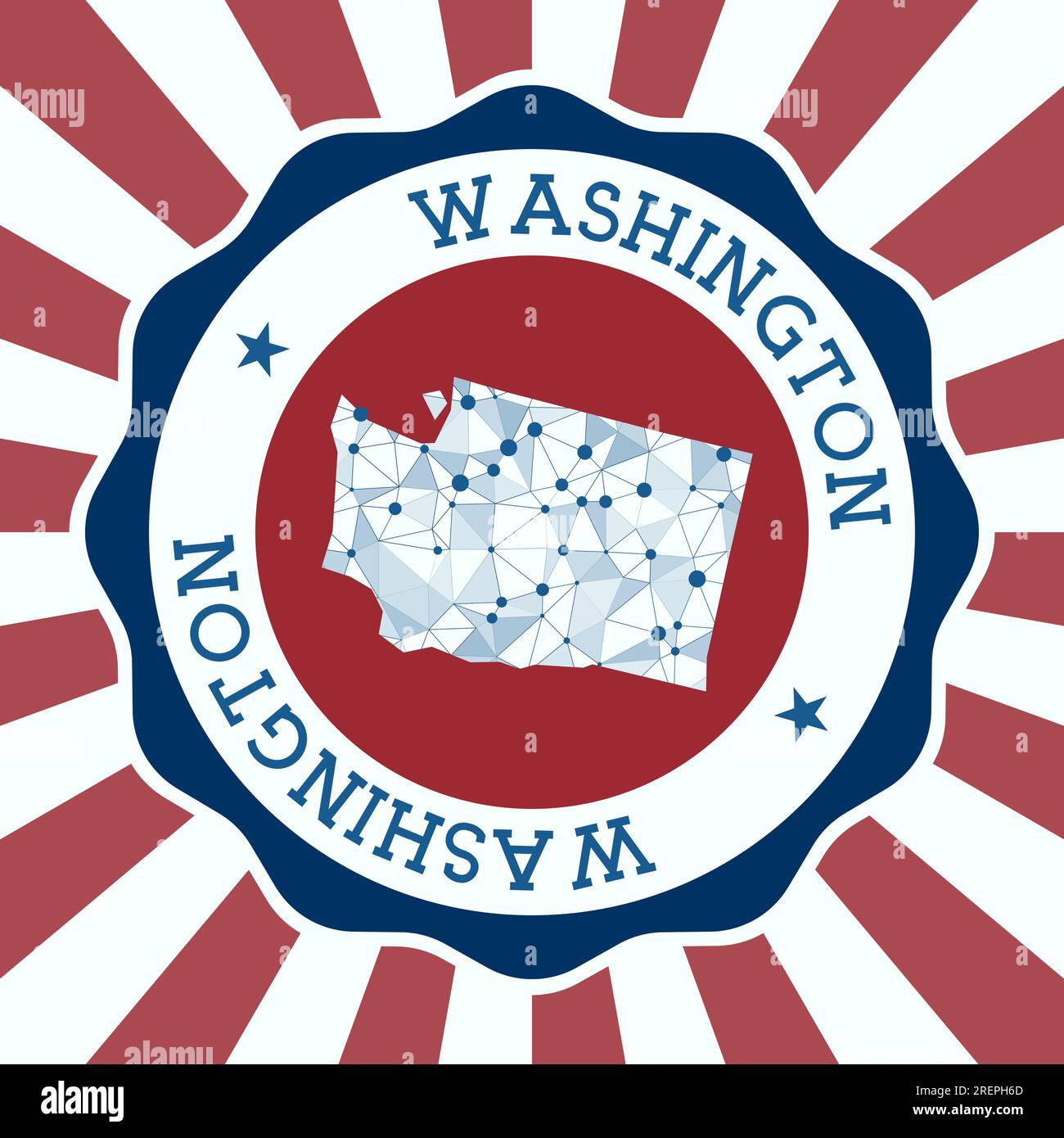 Washington Badge. Round logo of US state with triangular mesh map and ...