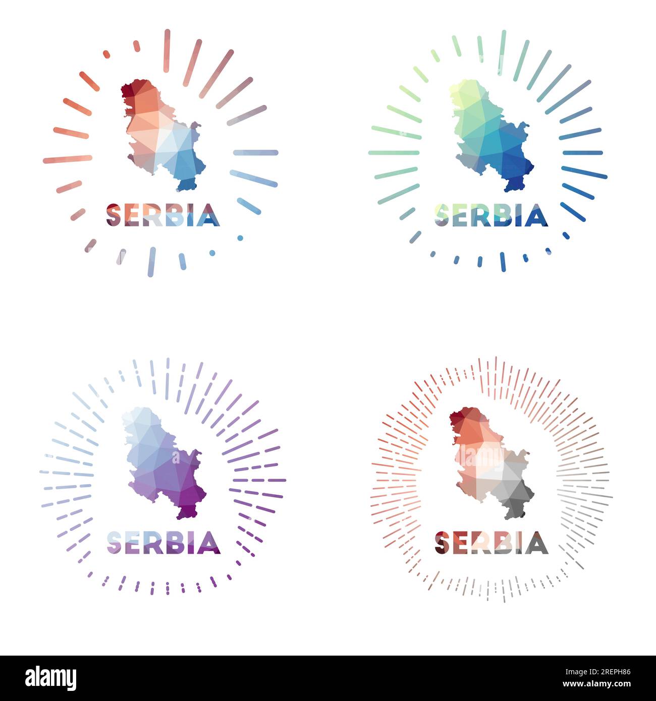 Serbia low poly sunburst set. Logo of country in geometric polygonal ...
