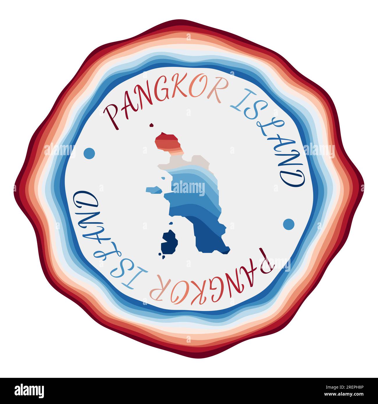 Pangkor Island badge. Map of the island with beautiful geometric waves ...