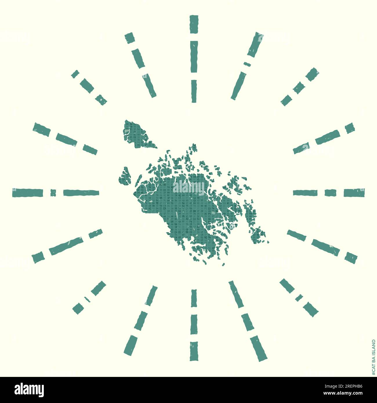 Cat Ba Island Logo. Grunge sunburst poster with border map. Shape of ...