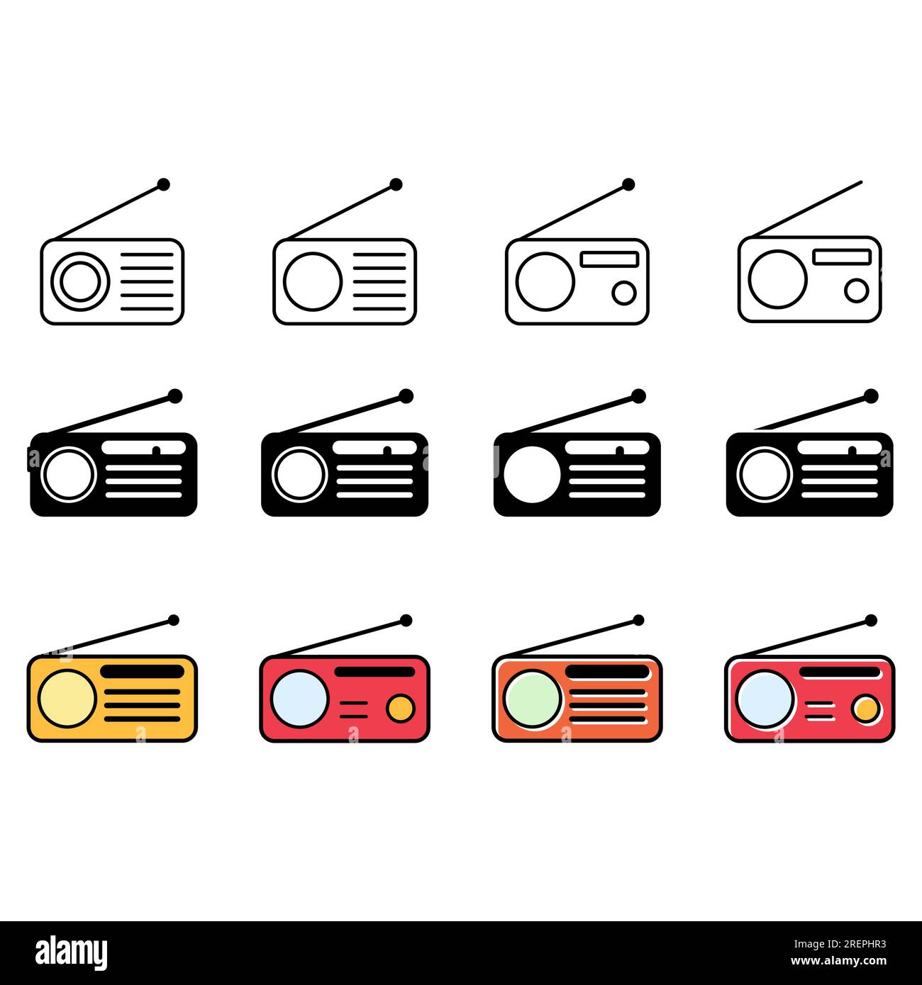Set of Retro radio station icon, flat isolated music sound media button ...