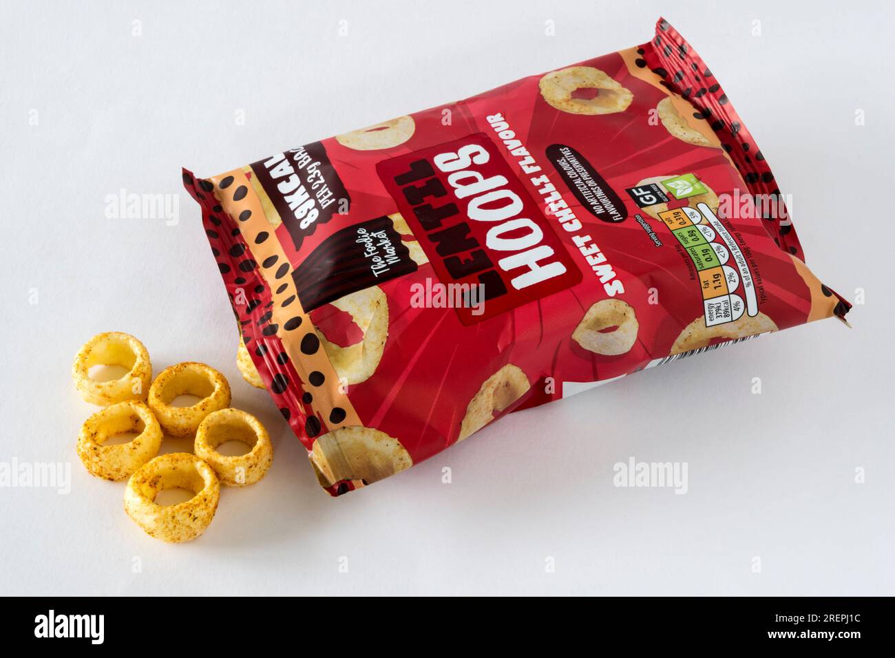 An opened packet of Aldi Foodie Market Lentil Hoops Stock Photo - Alamy
