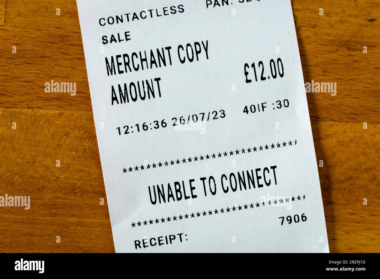Receipt for attempted payment where a contactless card terminal was ...