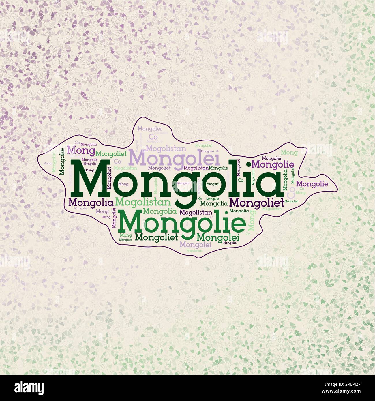 Mongolia shape with country names word cloud in multiple languages ...