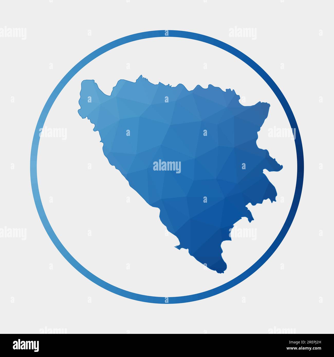Bosnia icon. Polygonal map of the country in gradient ring. Round low ...