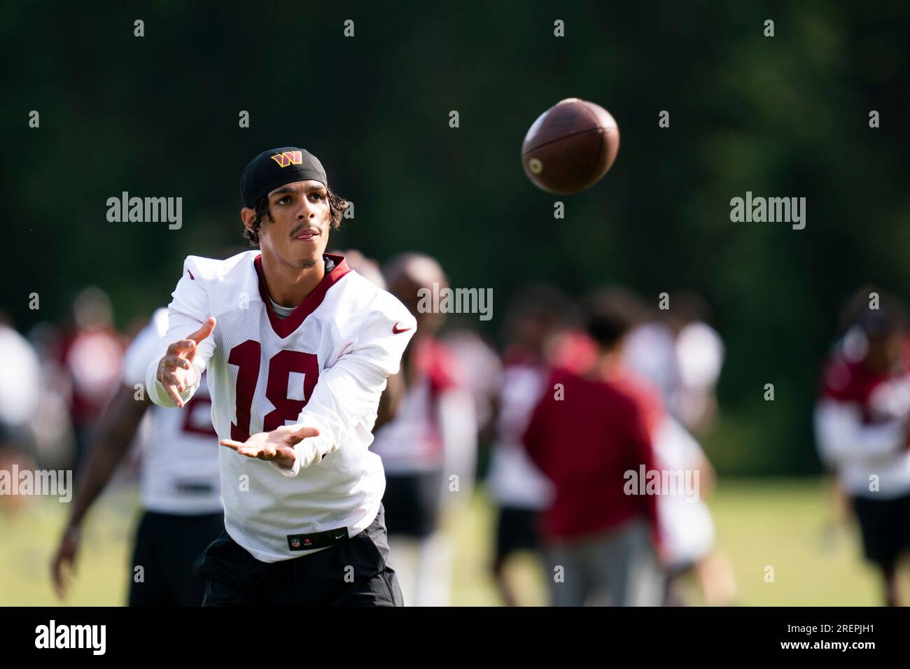 Washington Commanders wide receiver Jalen Sample catches a ball during ...