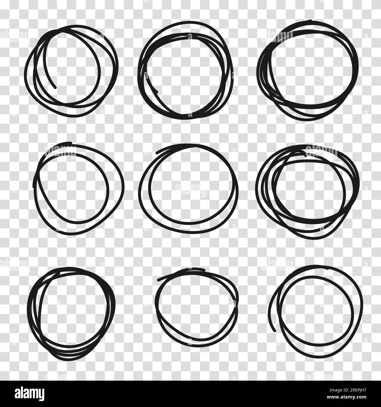 Hand drawn circle or oval line sketch set. Hand drawing circular ...