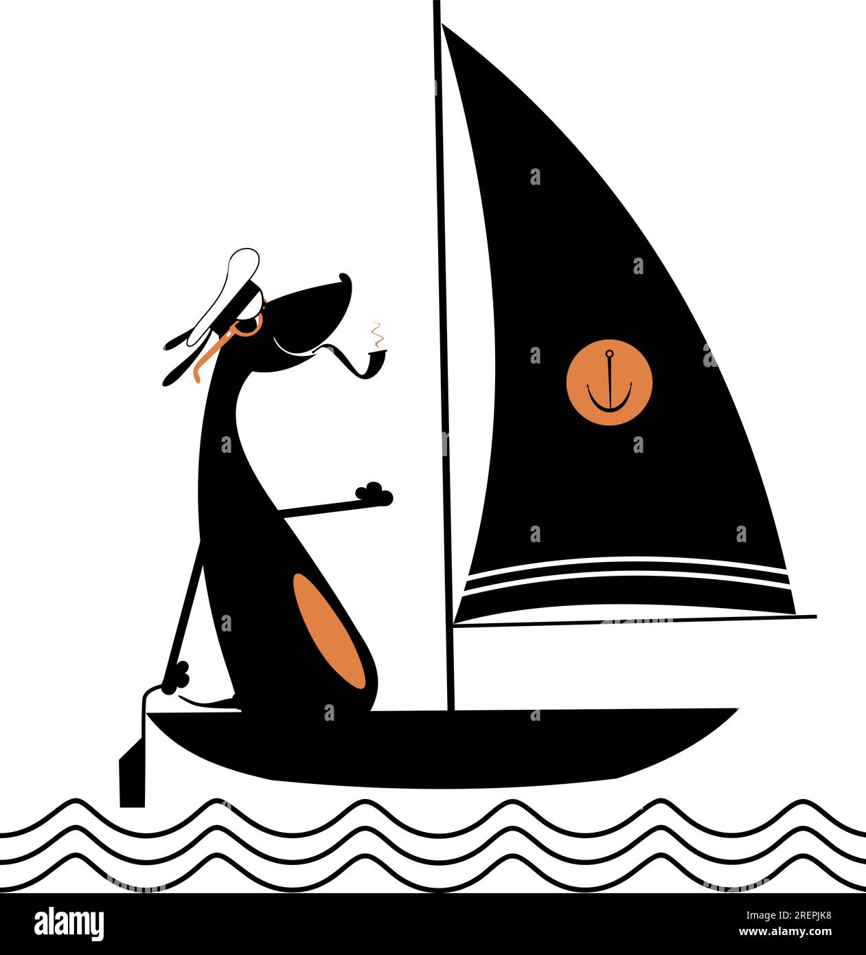 Cartoon dog sails of the yacht illustration. Sailing boat. Funny brave ...