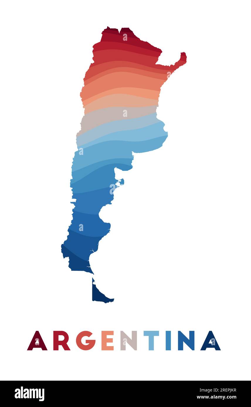 Argentina map. Map of the country with beautiful geometric waves in red ...