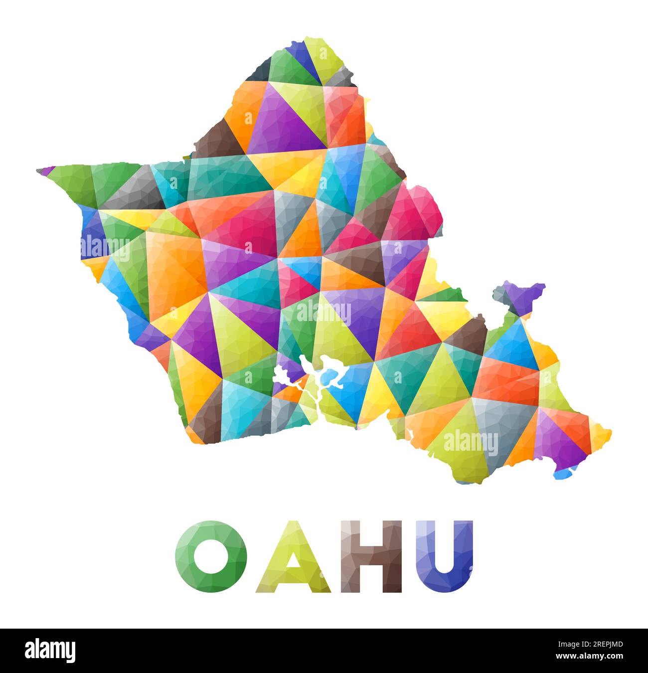 Oahu - colorful low poly island shape. Multicolor geometric triangles ...