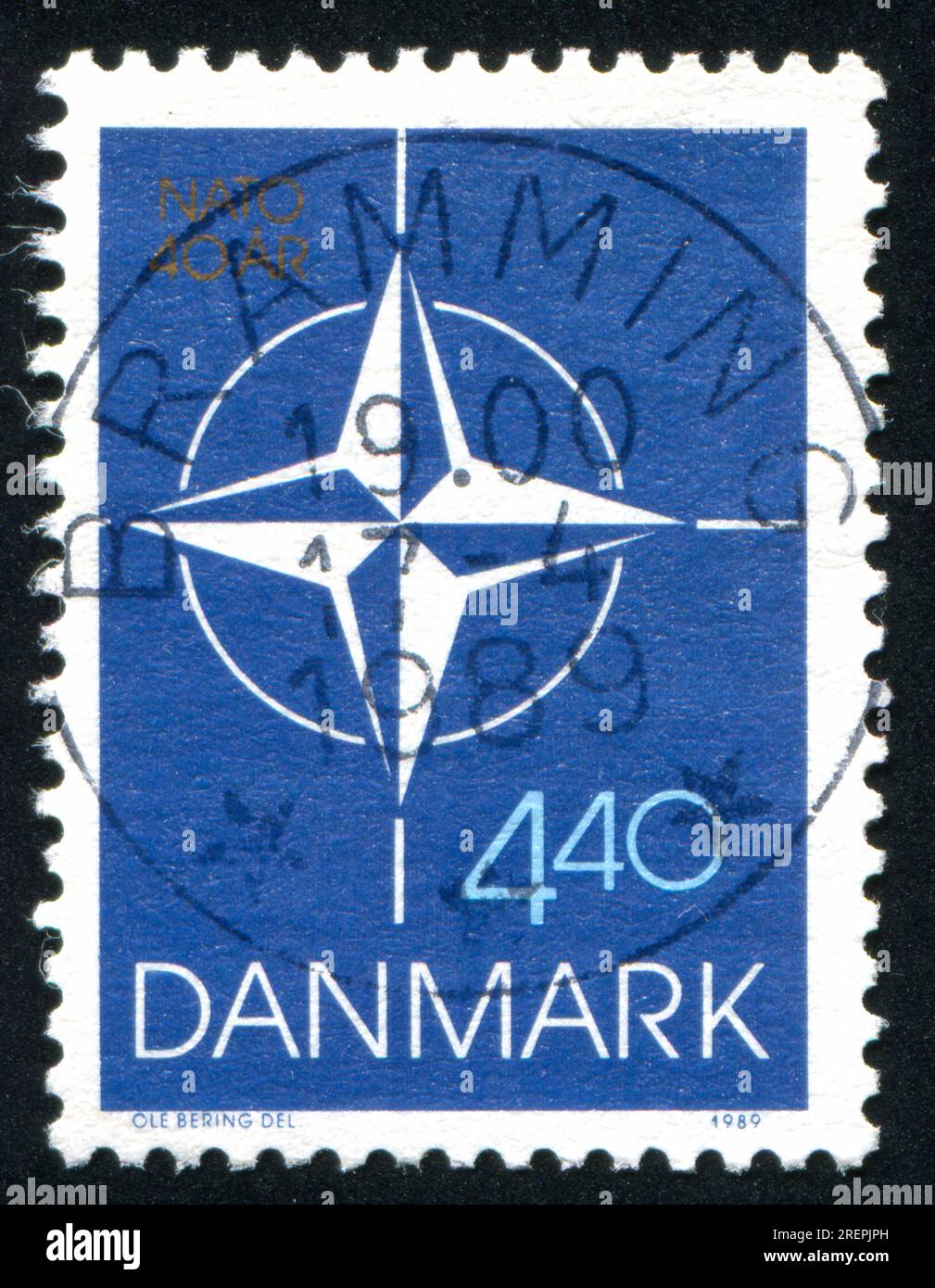 DENMARK - CIRCA 1989: stamp printed by Denmark, shows NATO emblem ...
