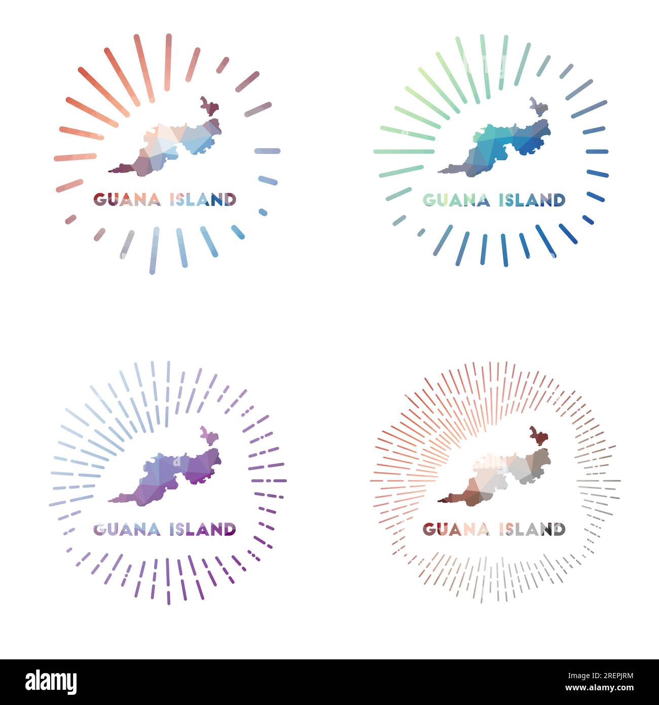 Guana Island low poly sunburst set. Logo of island in geometric ...