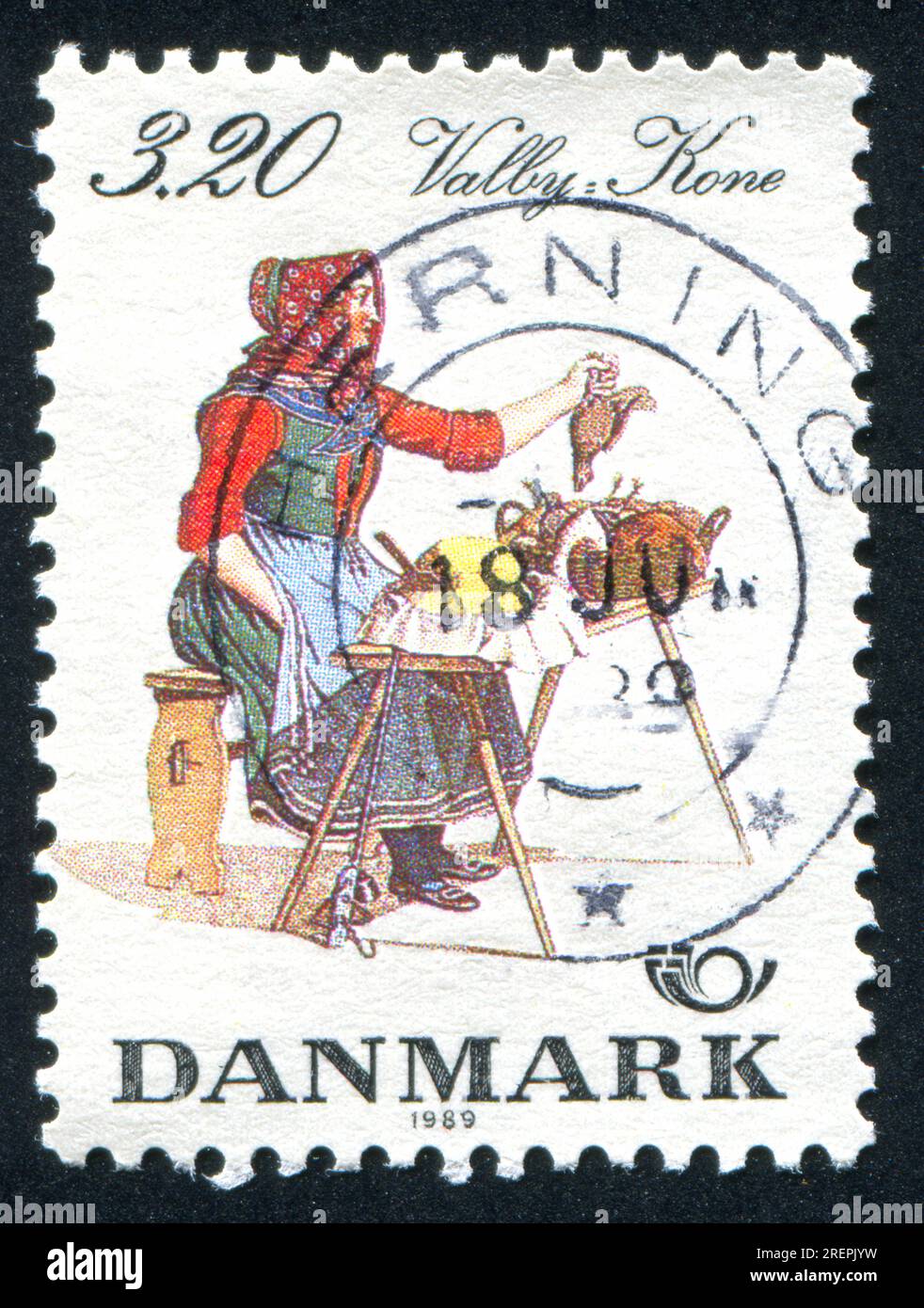 DENMARK - CIRCA 1989: stamp printed by Denmark, shows Woman from Valby ...