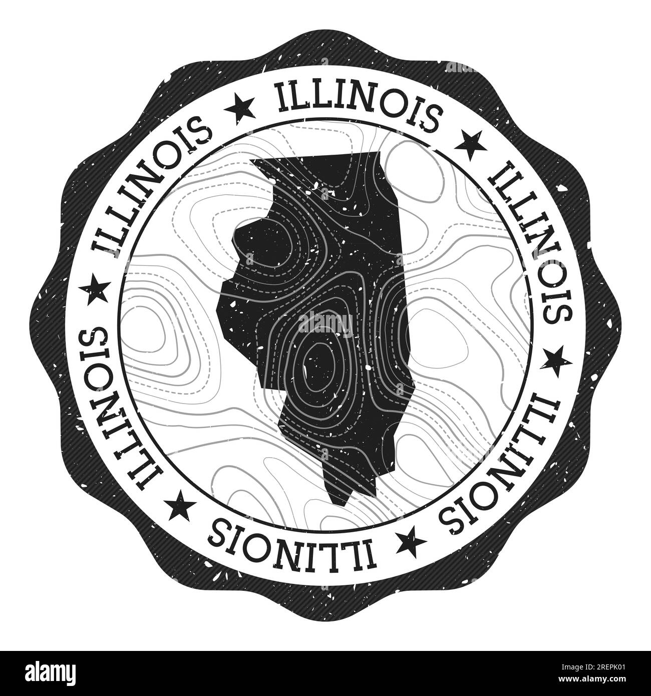 Illinois outdoor stamp. Round sticker with map of US state with ...