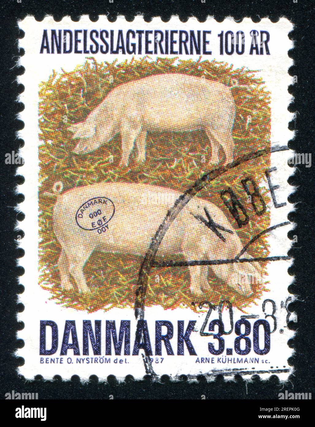 DENMARK - CIRCA 1987: stamp printed by Denmark, shows Denmark pig ...