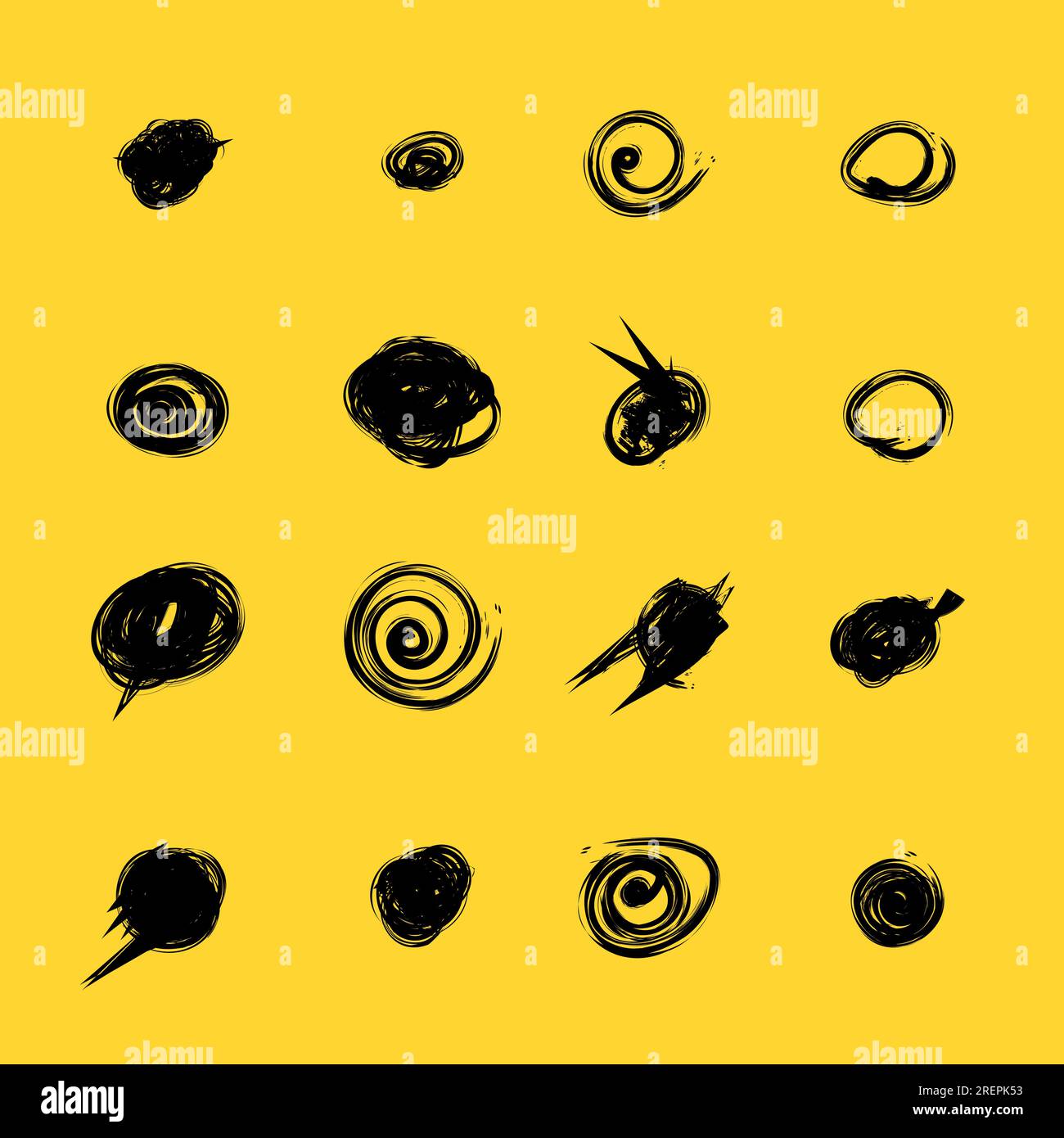 Set of hand drawn doodle circles in a grunge style. Yellow background ...