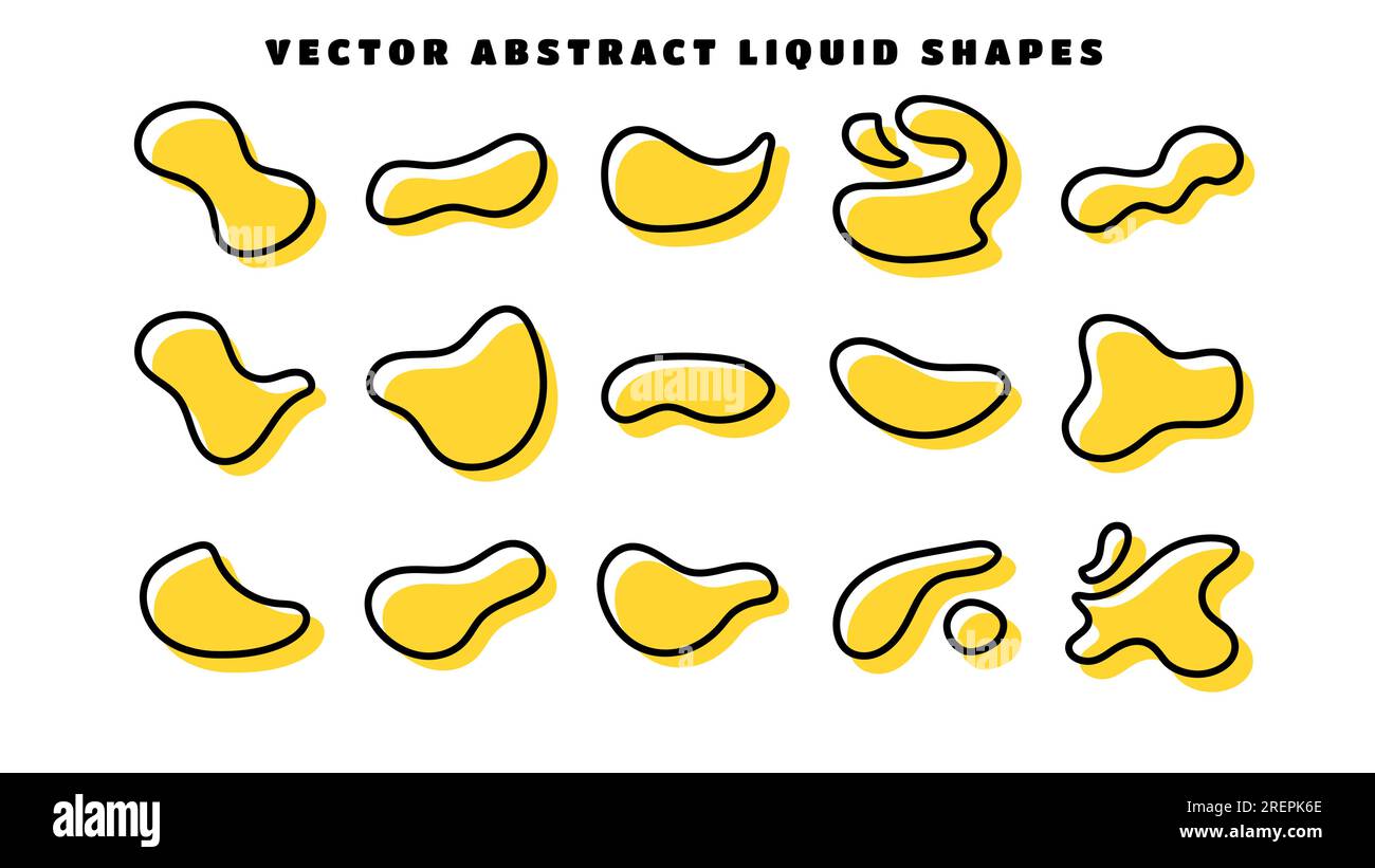 Outline blob shapes, fluid or liquid round abstract elements. Black and ...