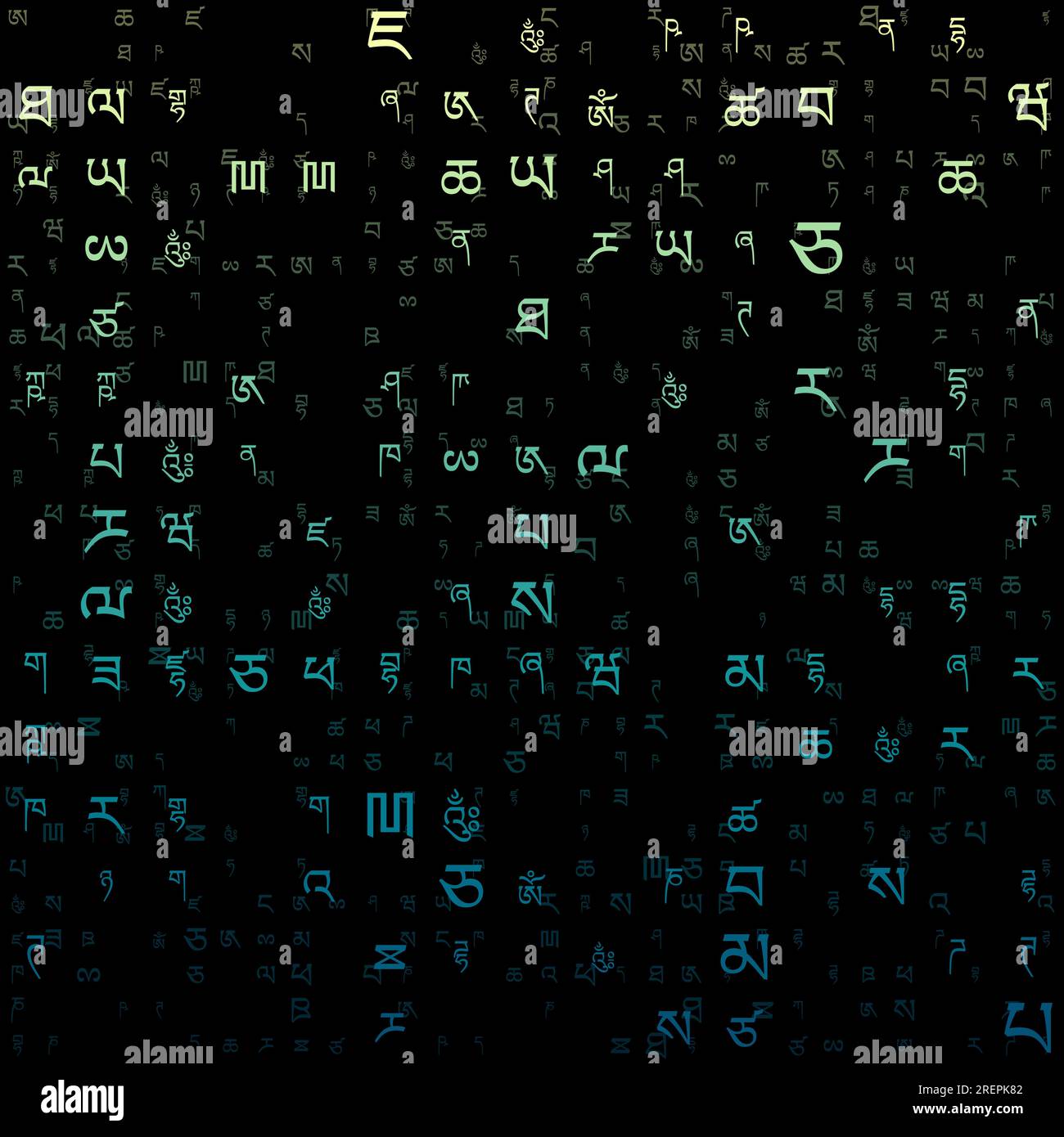 Futuristic background. Random letters of Tibetan Alphabet. Gradient ...