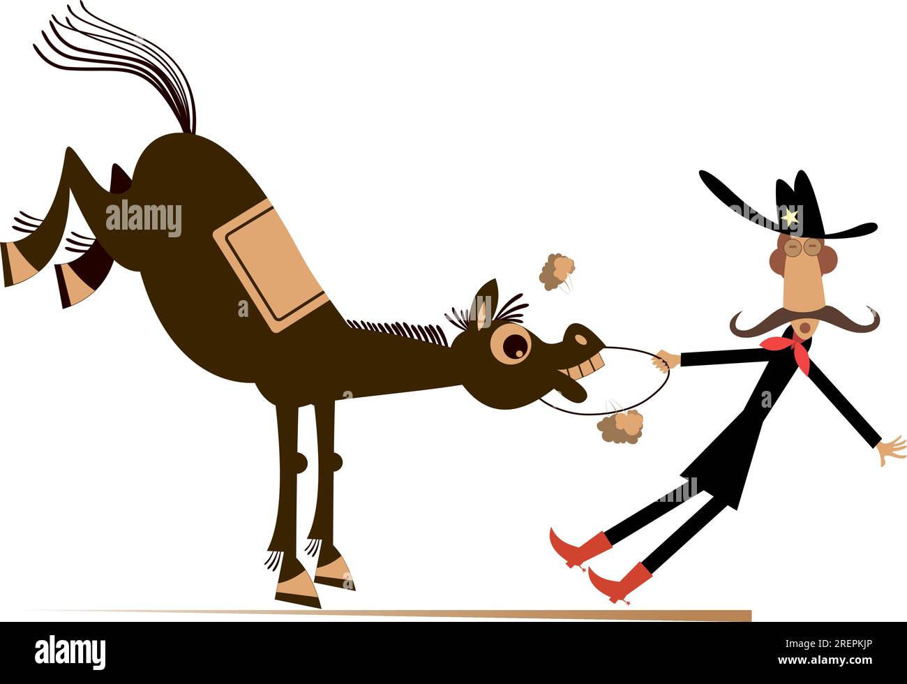 Cartoon rider and a balky horse illustration. Rodeo. Man or cowboy is ...