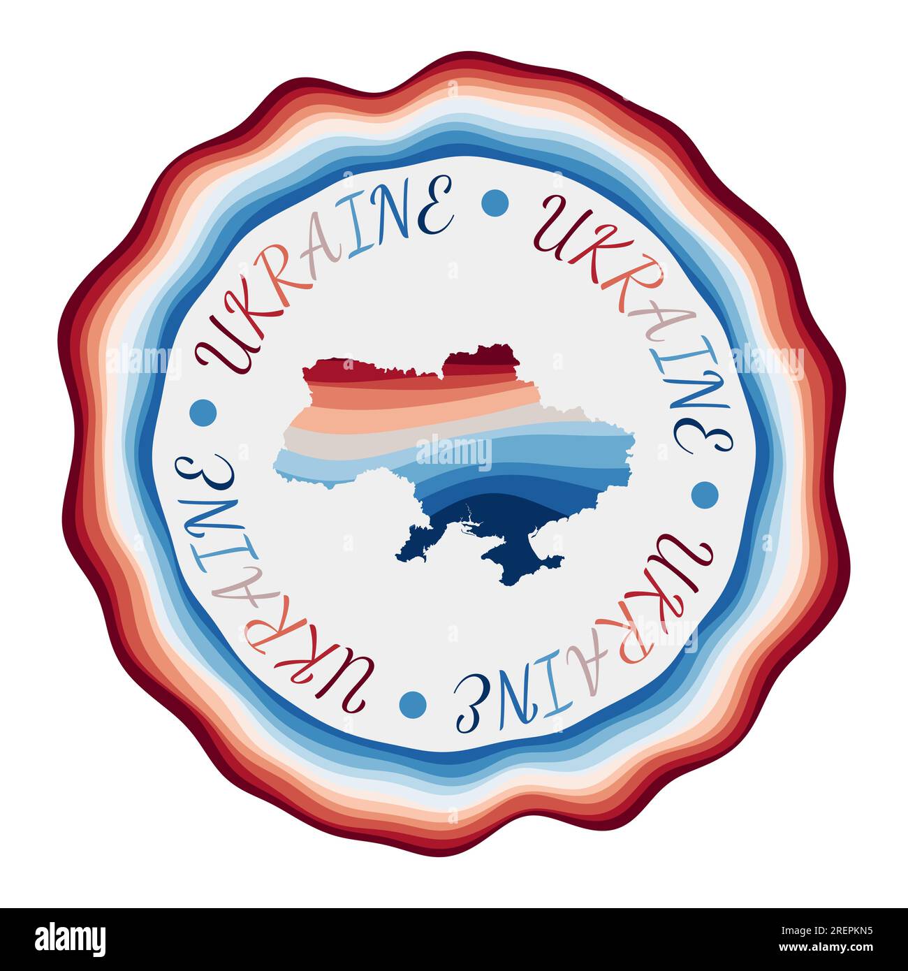 Ukraine badge. Map of the country with beautiful geometric waves and ...