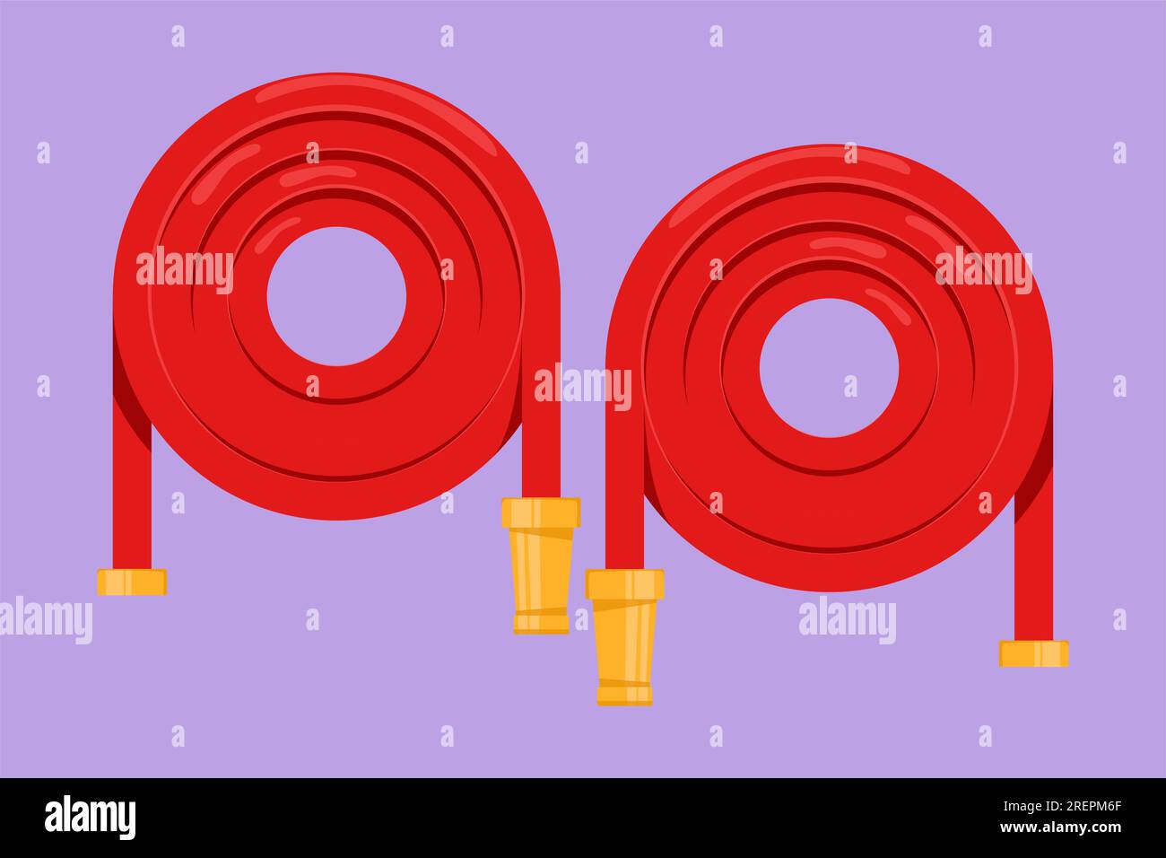 Cartoon flat style drawing red fire hose logo icon label in trendy ...