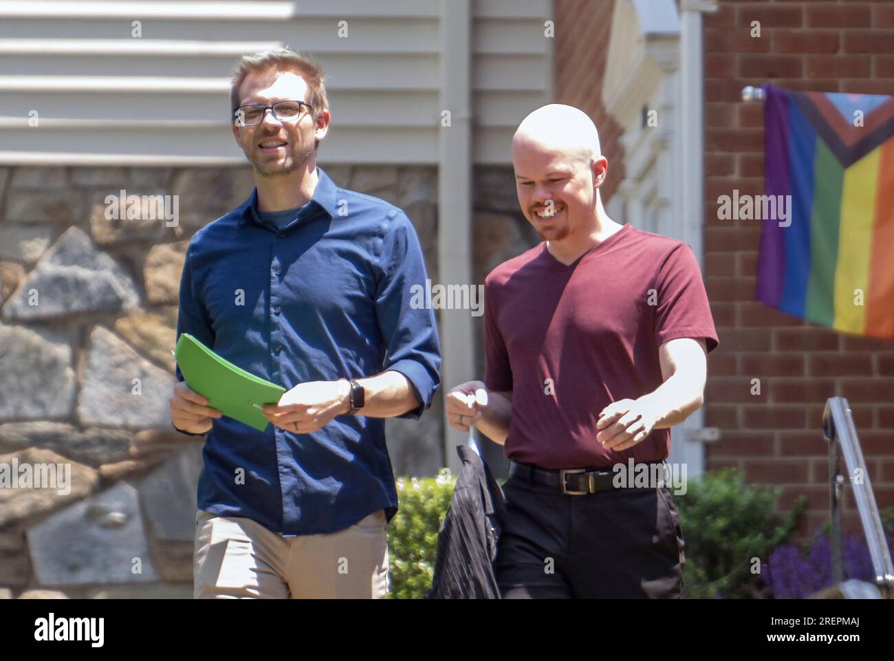 New York City. 2nd June, 2023. Samuel Brinton, 34, right, and his ...