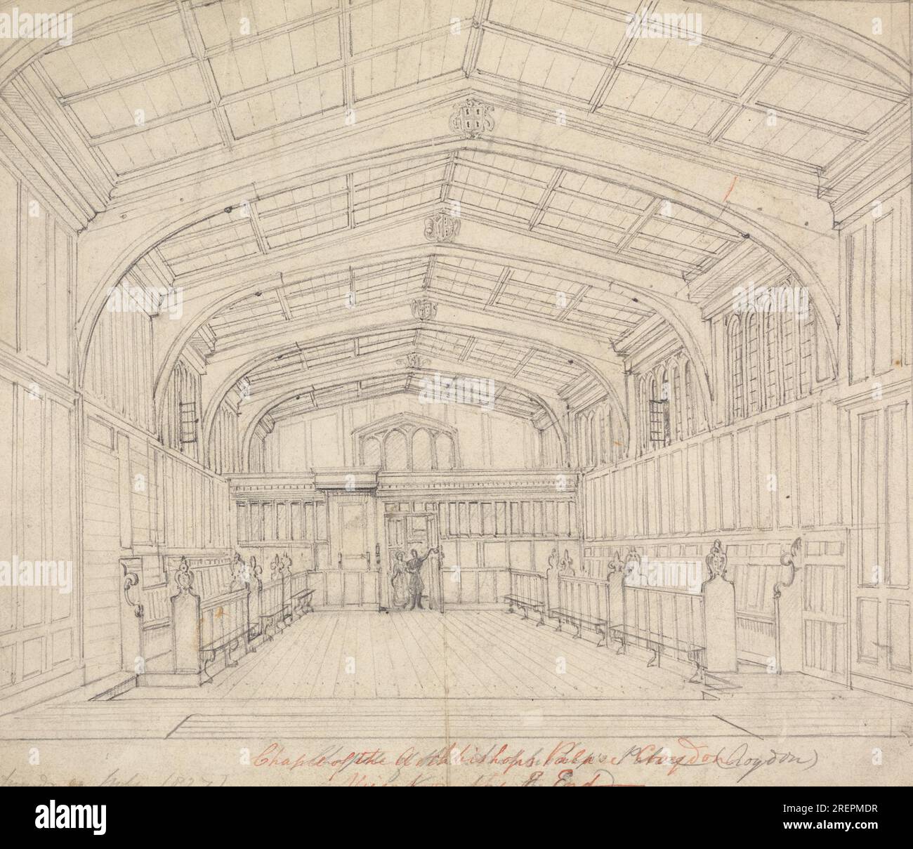 Chapel of the Archbishop's Palace, Croydon: View from the East End 1827 ...