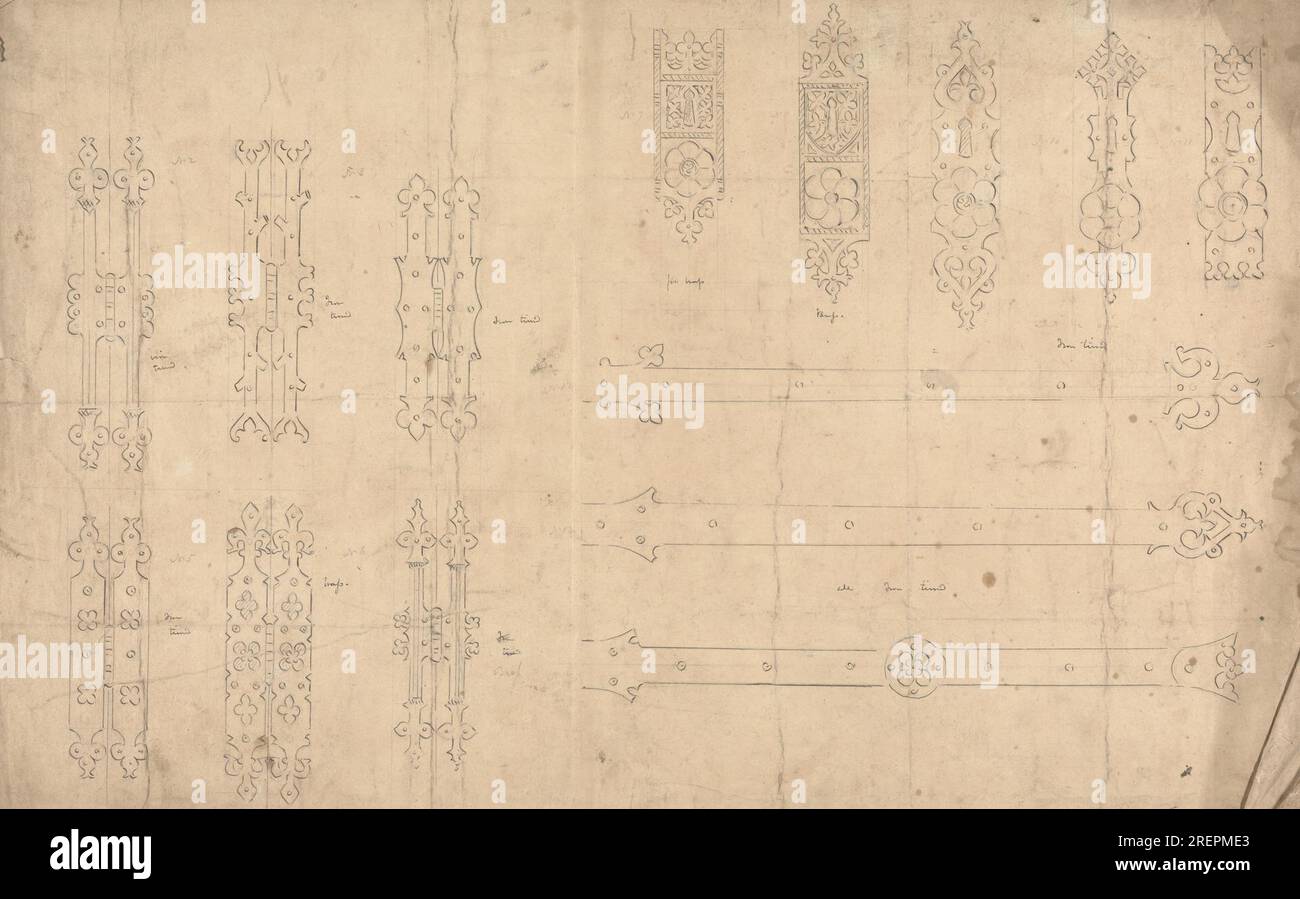Designs for Gothic Hinges, Keyplates and Doorstraps by Augustus Pugin ...