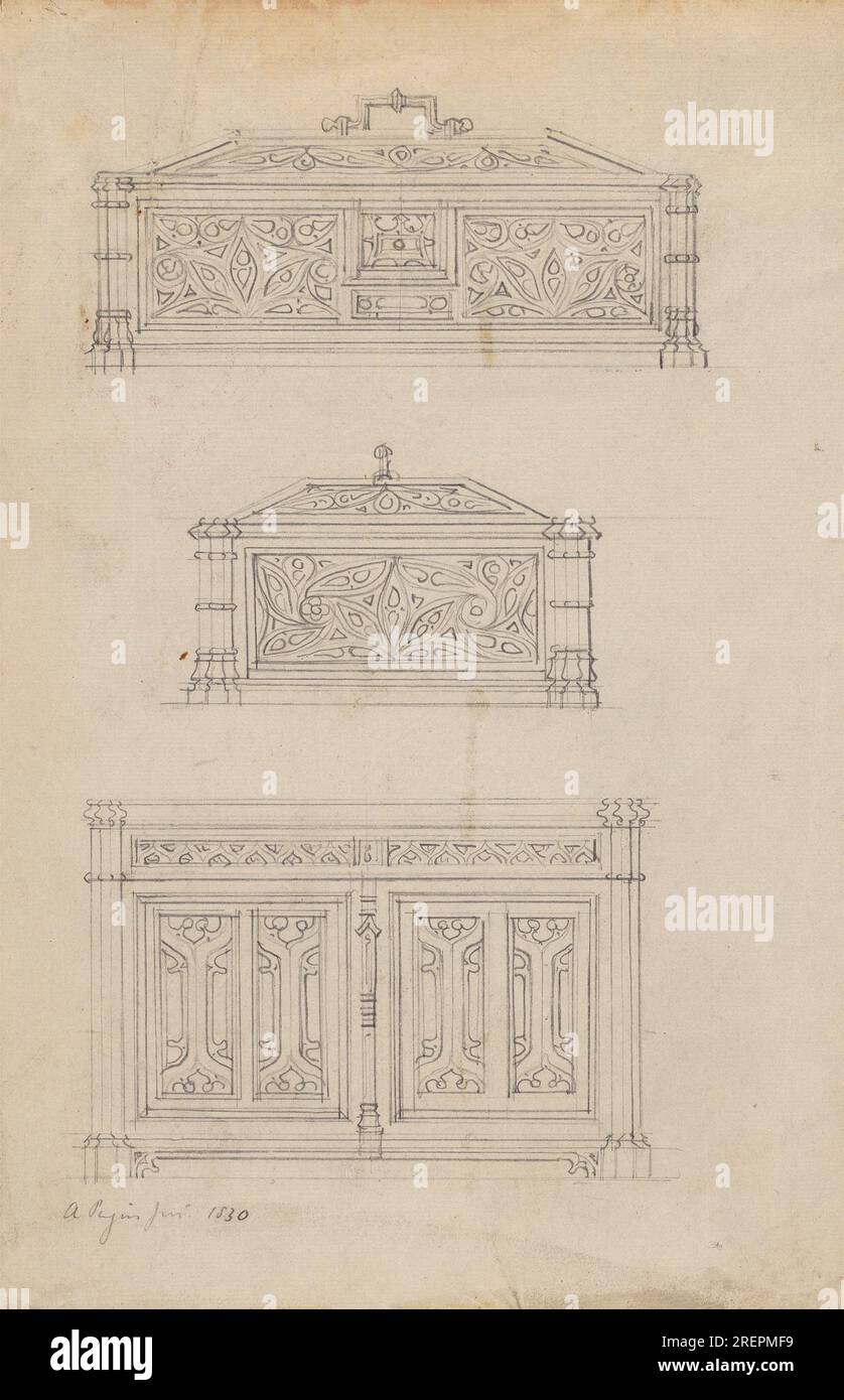 Designs for a Gothic Box and Cabinet 1830 by Augustus Pugin Stock Photo ...