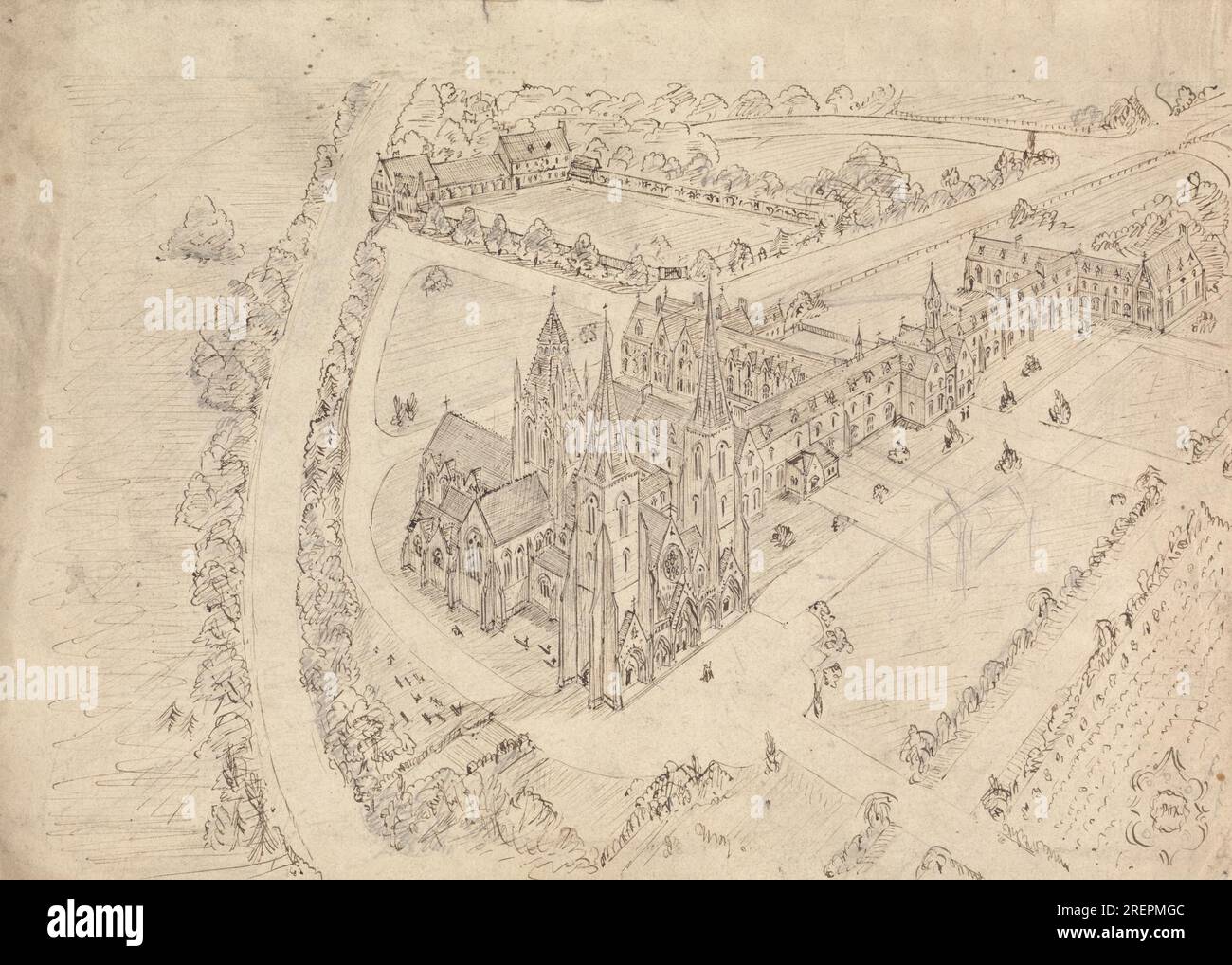 Sketch of a Gothic Church and Monastery by Augustus Pugin Stock Photo ...