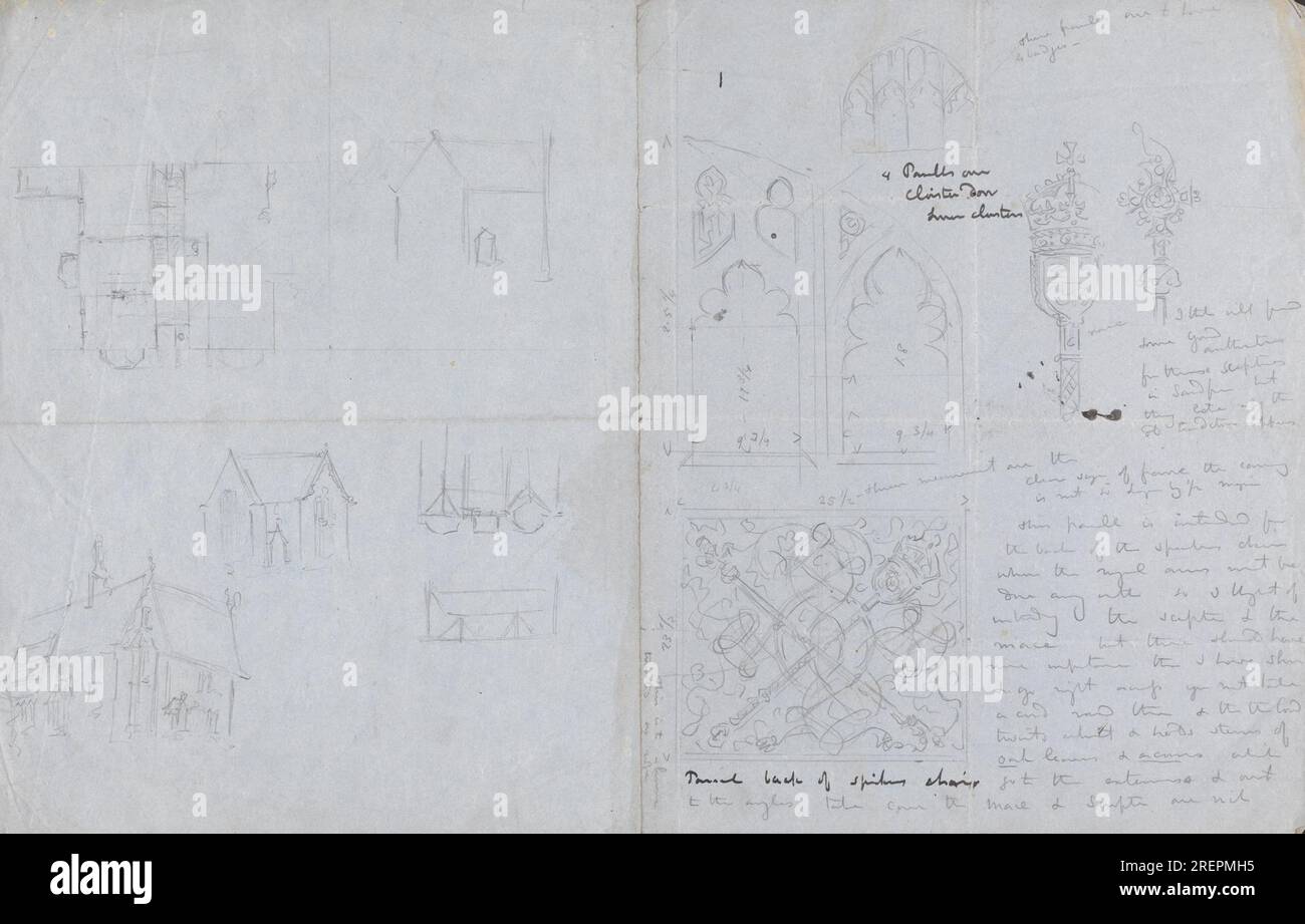 Sketches of Houses and a Floor Plan and Designs for the Speaker's Chair ...