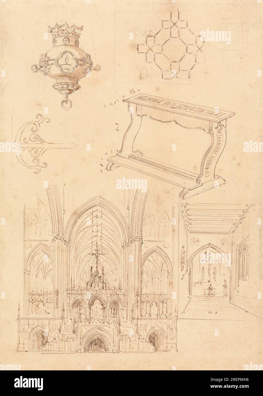 Designs for Gothic Ornamentation, a Kneeler, and Two Sketches of the ...