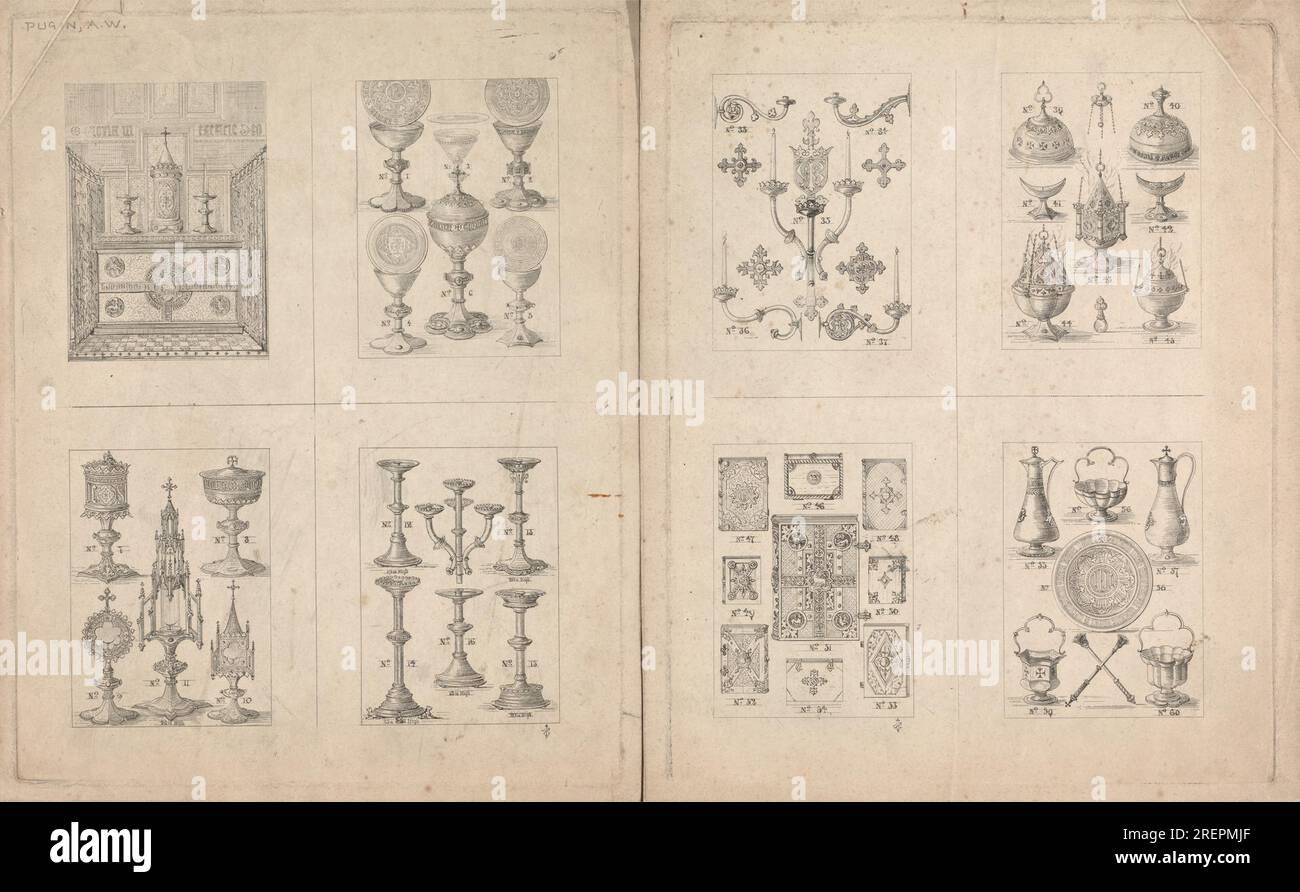 Eight Groups of Designs for Gothic holy Objects by Augustus Pugin Stock ...