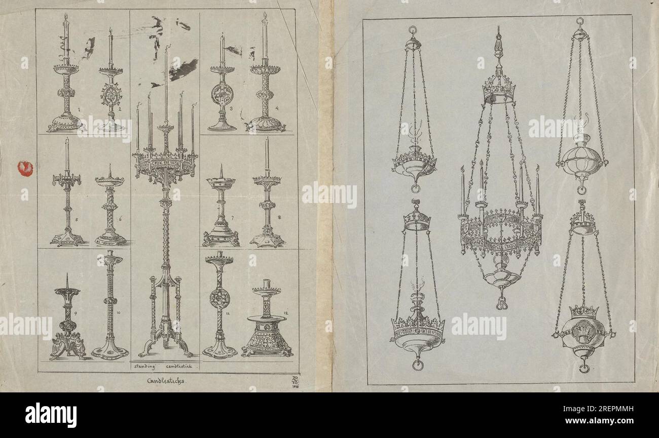 Designs for Gothic Standing Candlesticks and Incense Burners 1846 by ...