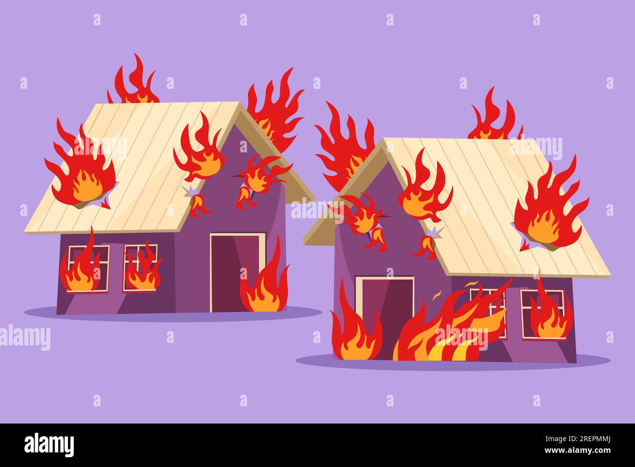 Graphic flat design drawing of burning house icon, logo. Flame in home ...