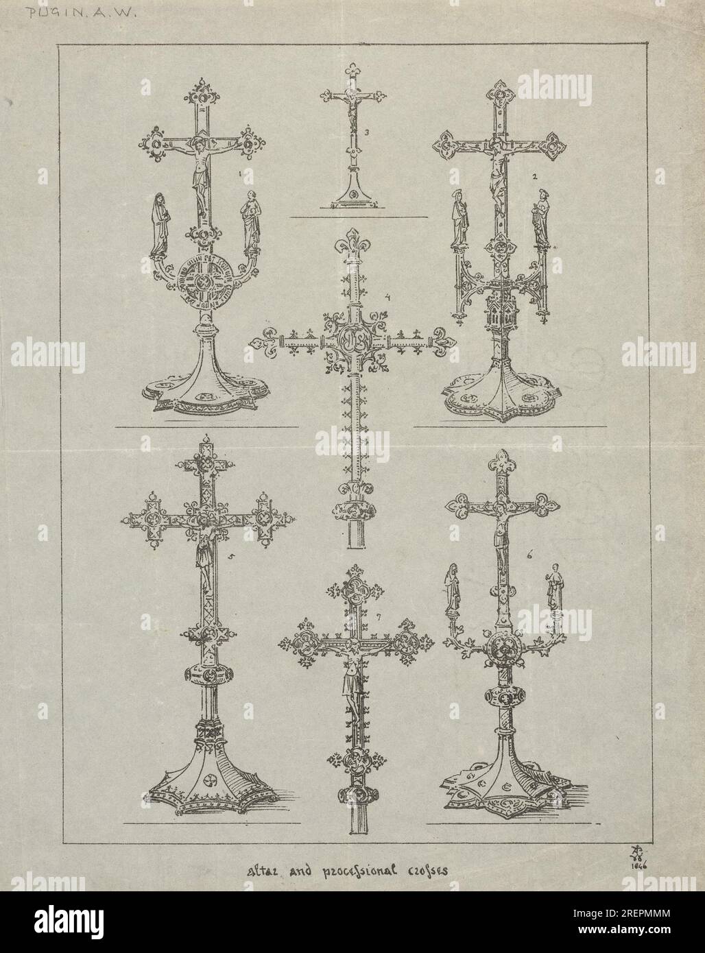 Designs for Altar and Processional Crosses 1846 by Augustus Pugin Stock ...