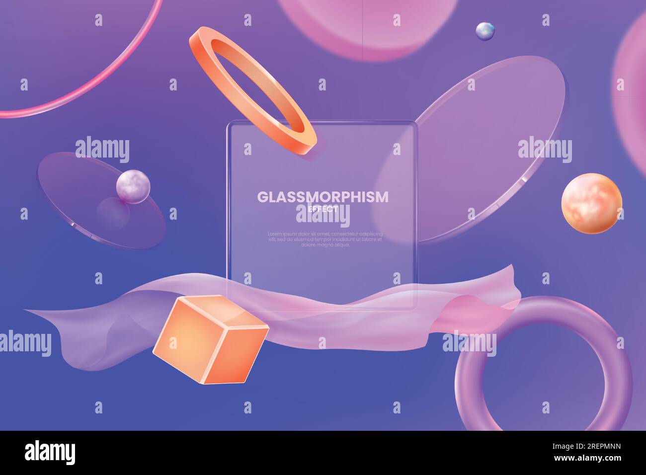 3d shape background. Abstract glass circles, transparent geometric squares, ui morphism ...