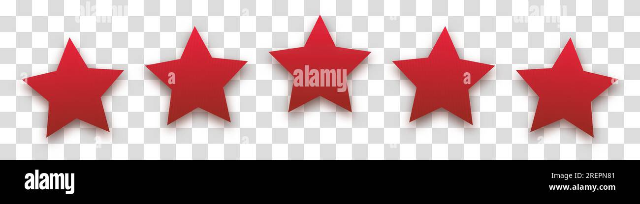 Five red stars with a shadow on a transparent background. Ranking ...