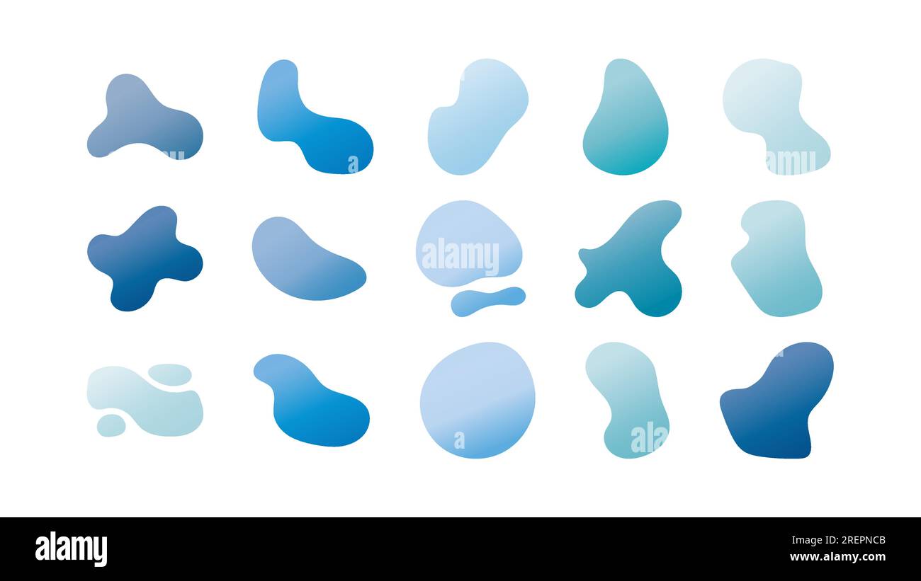Set of gradient water blob shapes, round abstract elements. Simple water blotch shapes and form ...
