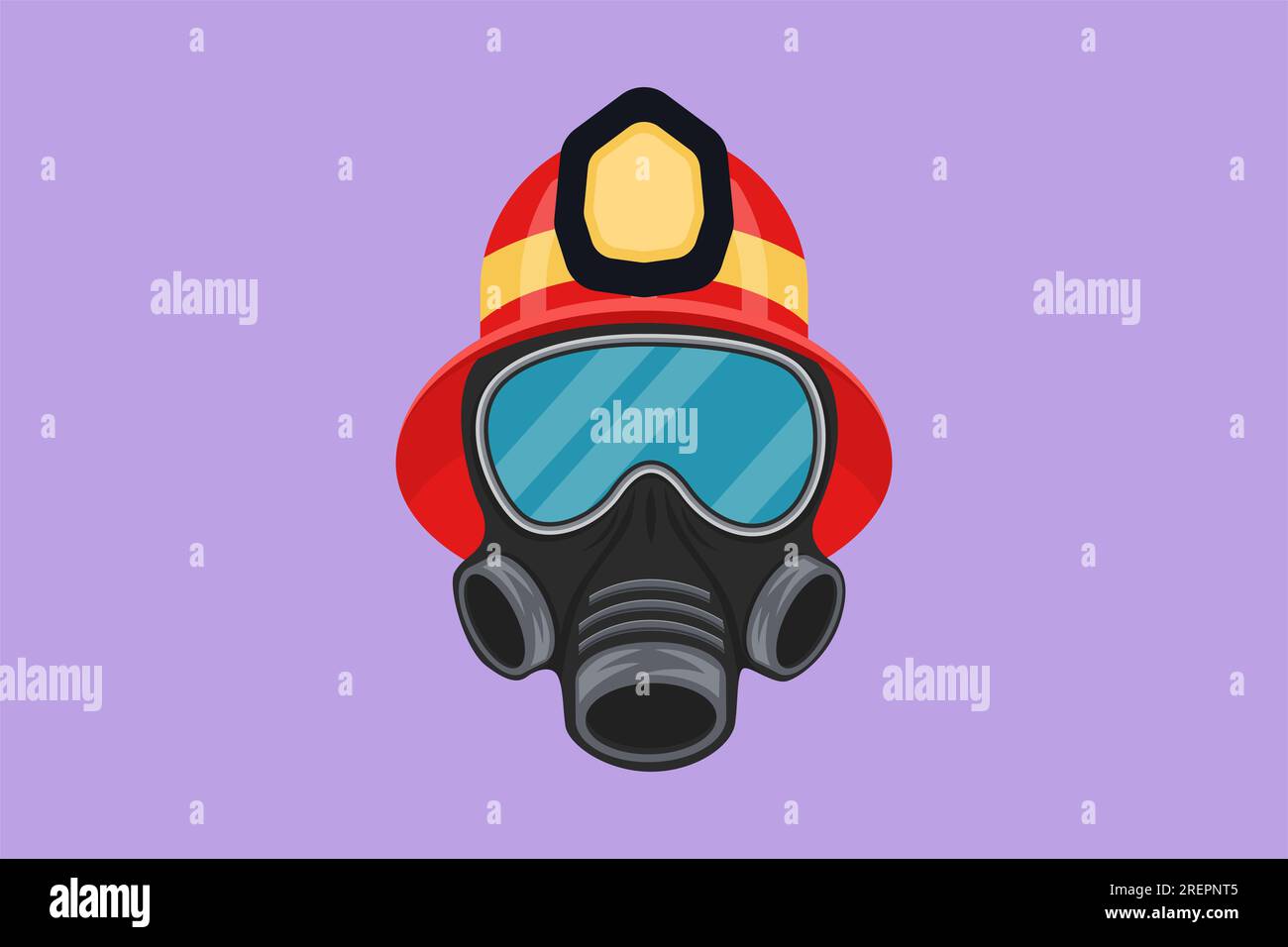 Graphic flat design drawing firefighter protective helmet and gas ...