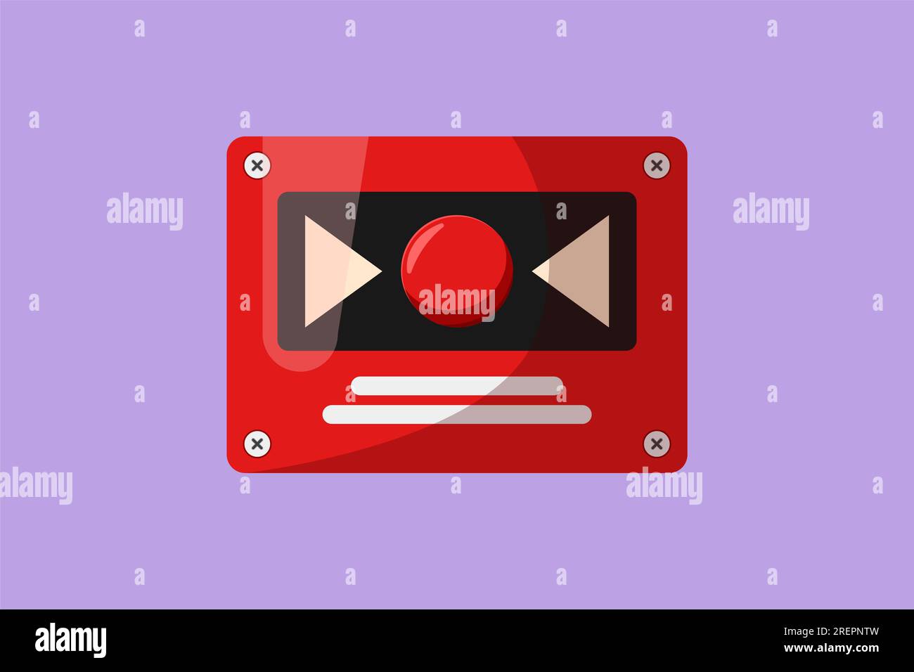 Cartoon flat style drawing of red fire alarm system signal device logo ...