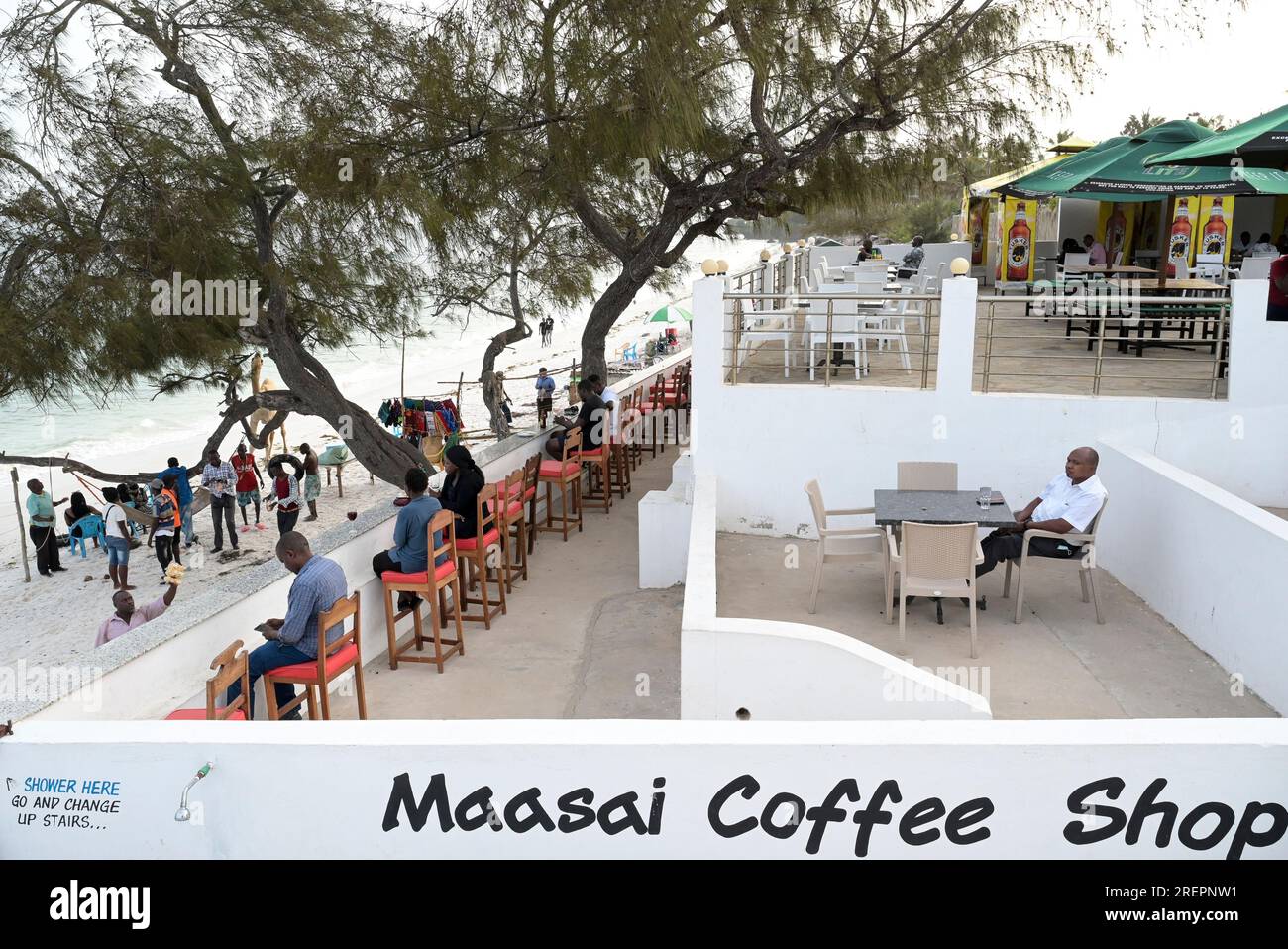 KENYA, Mombasa, tourism, beach and Massai Coffee shop at indian ocean ...