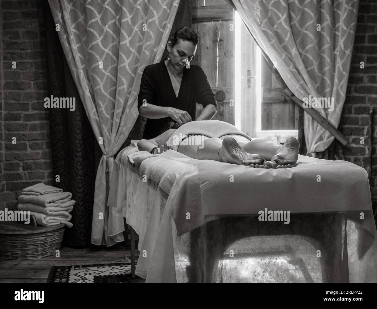 Young Caucasian Woman Enjoy Back Massage Professional Massage